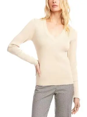 Karen Kane V-Neck Ribbed Sweater Antique Cream