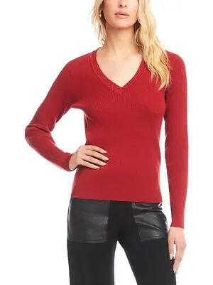 Karen Kane V-neck Ribbed Sweater - Tomato