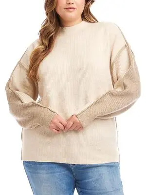 Karen Kane Colorblocked Mock Neck Sweater - Sand/ Neutral