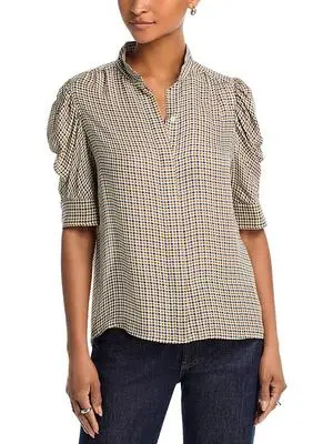 FRAME The Gillian Silk Houndstooth Top Houndstooth