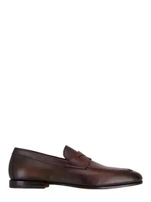 Santoni Leather Penny Loafers Brown
