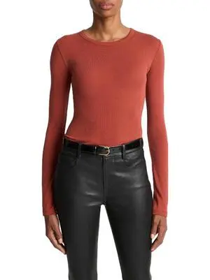 Vince Essential Long Sleeve Pima Cotton & Modal T-shirt - Tuscan Red