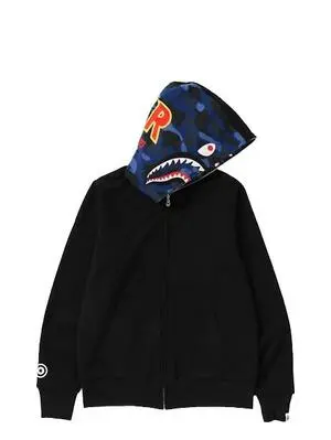 A BATHING APE Camo Reversible PONR Shark Full Zip Hoodie Black/blue