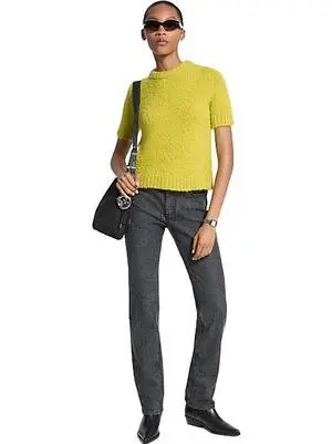 Michael Kors Knit Short-Sleeve Sweater Green