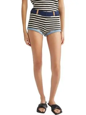YANYAN Colorblock Striped Cotton Shorts - Black/white
