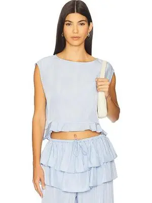 WeWoreWhat Boat Neck Ruffle Top - Sky