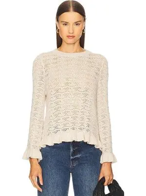 Autumn Cashmere Pointelle Ruffle Edge Crew Top - Natural