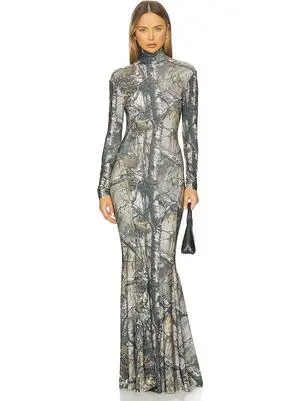 Norma Kamali Long Sleeve Turtleneck Fishtail Gown - Trees
