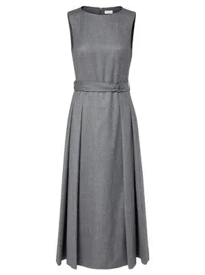Brunello Cucinelli Belted Virgin Wool Midi Dress - Grey