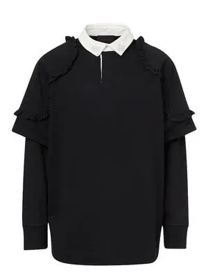 Simone Rocha Layered Ruffled Cotton Jersey Polo Shirt - Black
