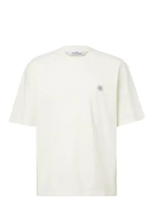 Stone Island Embroidered Cotton Jersey T-shirt - White