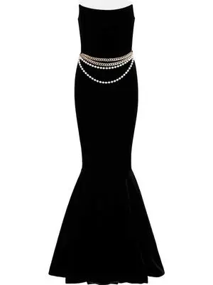 SELF-PORTRAIT Chain-detail Corset Gown - Black
