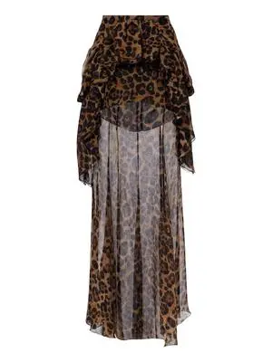 Blumarine Leopard-print Silk Crepon Maxi Skirt - Brown