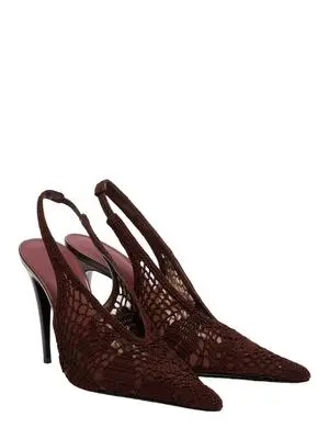 Magda Butrym Crochet-trimmed Leather Slingback Pumps - Brown
