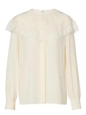 Chloé Lace-trimmed Silk Blouse - White