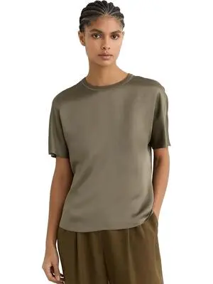 REISS Lena Silk Top - Khaki Green