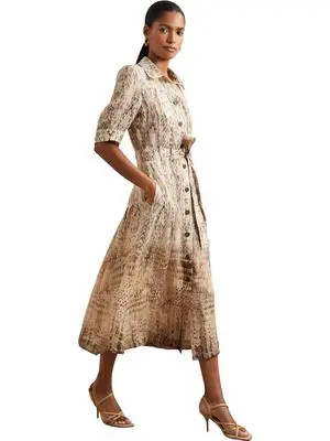 REISS Malika Animal-print Belted Shirt Dress - Neutral