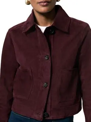REISS Sonny Suede Button-through Jacket - Burgundy