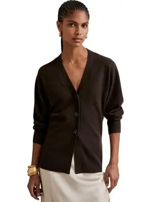 REISS Wool-blend Fitted Cardigan - Chocolate