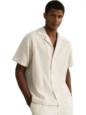 REISS Leon Cotton-blend Crochet Shirt - Off White