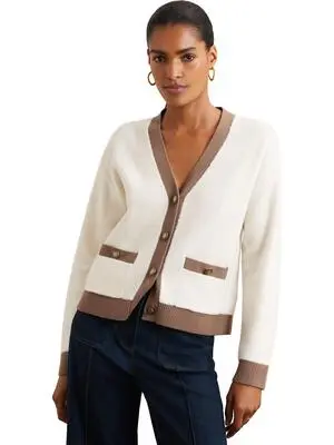 REISS Olli Colourblock Wool Cardigan - Cream/neutral