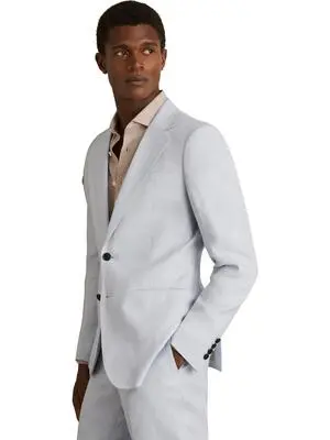 REISS Kin Slim Fit Single Breasted Linen Blazer - Soft Blue