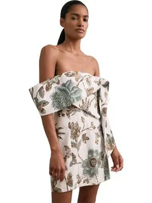 REISS Jess Sculpted Off-shoulder Floral Mini Dress - Ivory
