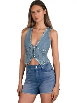Good American Studded Denim Vest - Indigo Blue