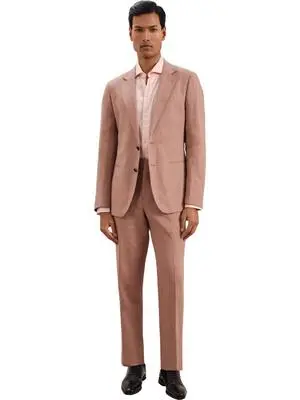 REISS Kin Single-breasted Linen Suit Blazer Slim Fit - Rose Pink