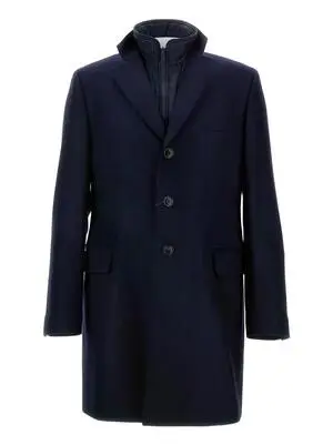 FAY Three-button Detachable-collar Coat - Blue