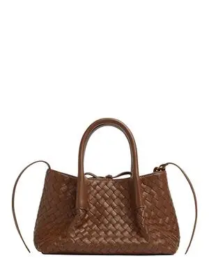 BOTTEGA  VENETA Small Intrecciato Silky Calfskin Tote Bag - Nocciola/amber