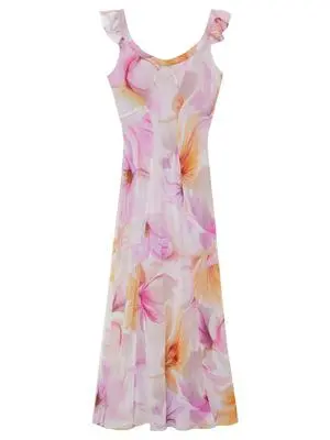 MANGO Floral Ruffle Chiffon Maxi Dress