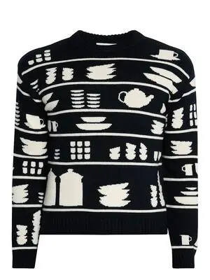 JW Anderson Crockery Jacquard Wool Sweater - Black White