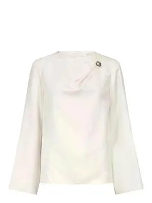 Loulou De Saison Azae Draped Blouse With Metallic Ornament - White