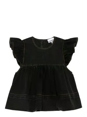 GANNI Ruffled-trim Smock Top - Black