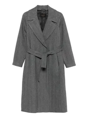 PALTO' Paola Herringbone Belted Coat - Black