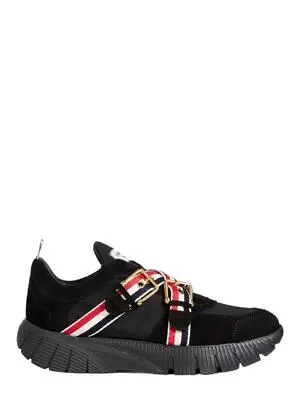 Thom Browne Striped Shell And Suede Sneakers - Black