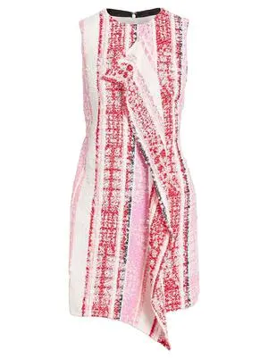 Oscar De La Renta Draped Striped Tweed Mini Dress - Pink