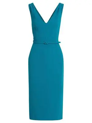 Oscar De La Renta Belted Wool-blend Crepe Dress - Azure