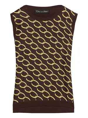Oscar De La Renta Printed Satin-twill And Silk-blend Top - Chocolate