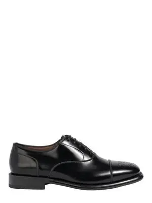 FERRAGAMO Maxime Glossed-leather Derby Shoes - Black