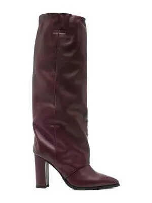 GISEL MOIRE 90mm Pointed Leather Boots - Red
