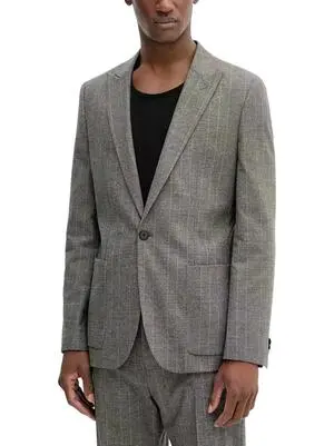 Hugo Checked Single-breasted Blazer - Grey