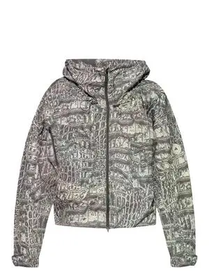 Adidas By Stella McCartney Crocodile-print Hooded Jacket - Grey