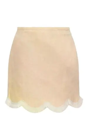 Posse Scalloped-hem Fringed A-line Mini Skirt - Neutrals