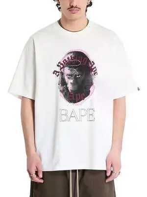 A BATHING APE Rhinestone-embellished Ape Head-print T-shirt - White