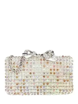 SELF-PORTRAIT Crystal-embellished Clutch With Bow Detail - White
