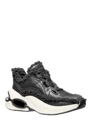 Michael Kors Toni Distressed Leather And Sherpa Trainers Black