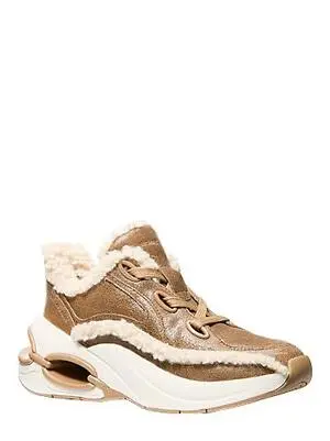 Michael Kors Toni Distressed Leather And Sherpa Trainers - Natural