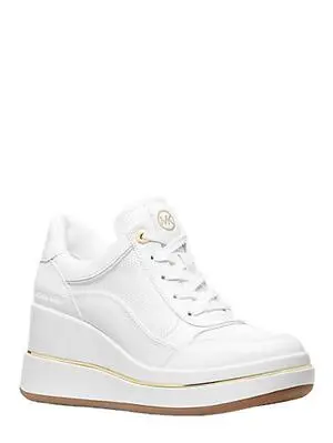 Michael Kors Leather And Mesh Wedge Trainer - White